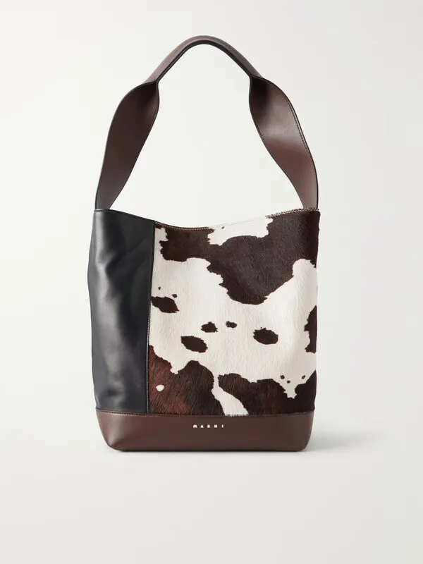 Marni Pod Leather-trimmed Cow-print Calf-hair Tote - Brown