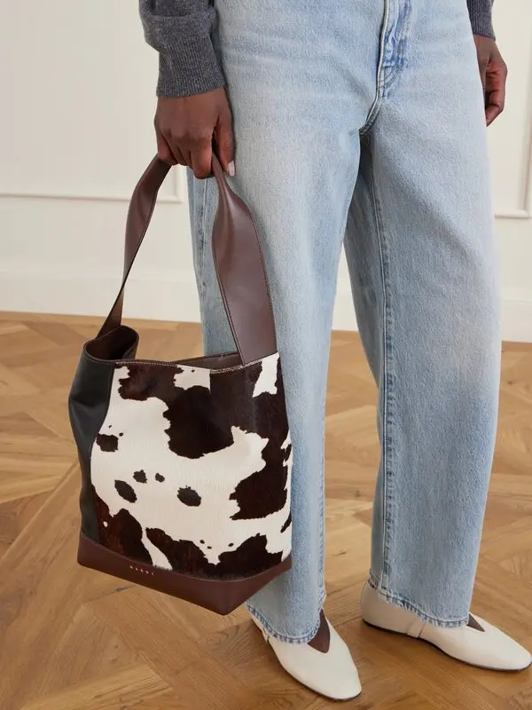 Marni Pod Leather-trimmed Cow-print Calf-hair Tote