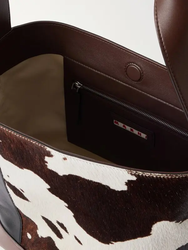 Marni Pod Leather-trimmed Cow-print Calf-hair Tote