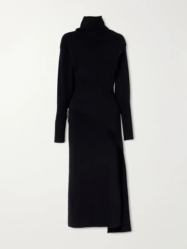 LANVIN Embellished Wool And Cashmere-blend Turtleneck Midi Dress - Black