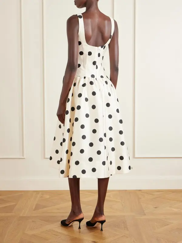 Rebecca Vallance Bacio Polka Dot Bow Detailed Midi Dress - White