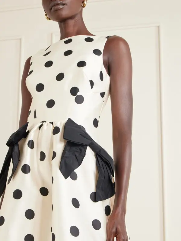 Rebecca Vallance Bacio Polka Dot Bow Detailed Midi Dress - White