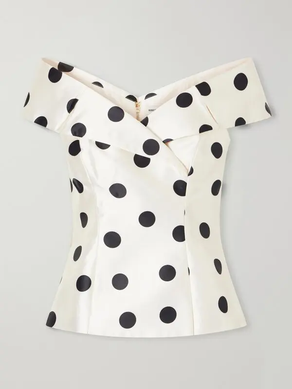 Rebecca Vallance Bacio Off-the-shoulder Polka-dot Satin-twill Top - Neutrals