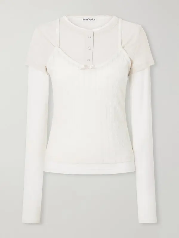 Acne Studios Ersilia Layered Ribbed Lyocell And Cotton-blend T-shirt - Neutrals