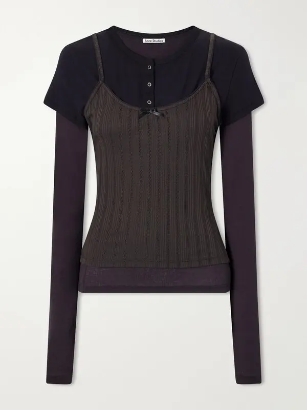 Acne Studios Ersilia Layered Ribbed Lyocell And Cotton-blend T-shirt - Black