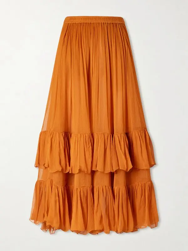 Saint Laurent Ruffled Silk-muslin Maxi Skirt