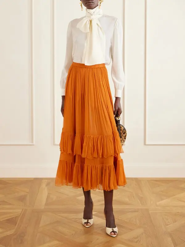 Saint Laurent Ruffled Silk-muslin Maxi Skirt
