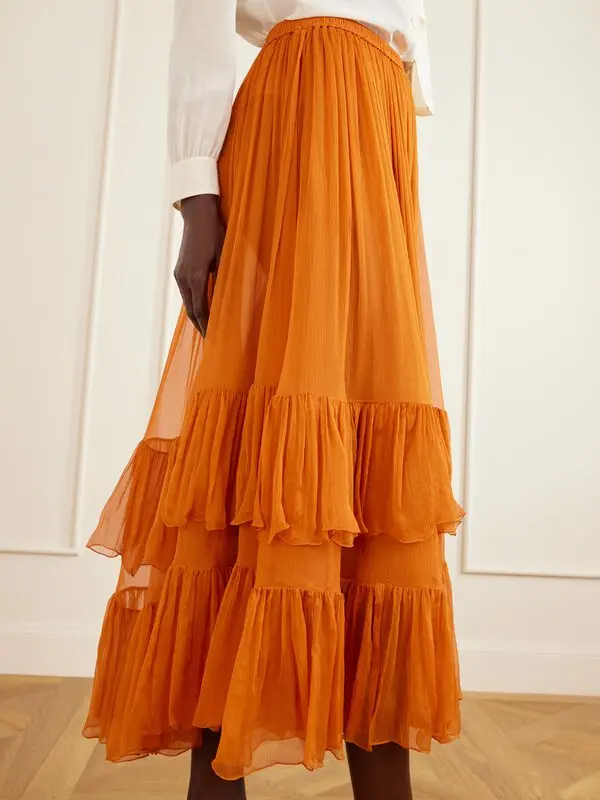 Saint Laurent Ruffled Silk-muslin Maxi Skirt