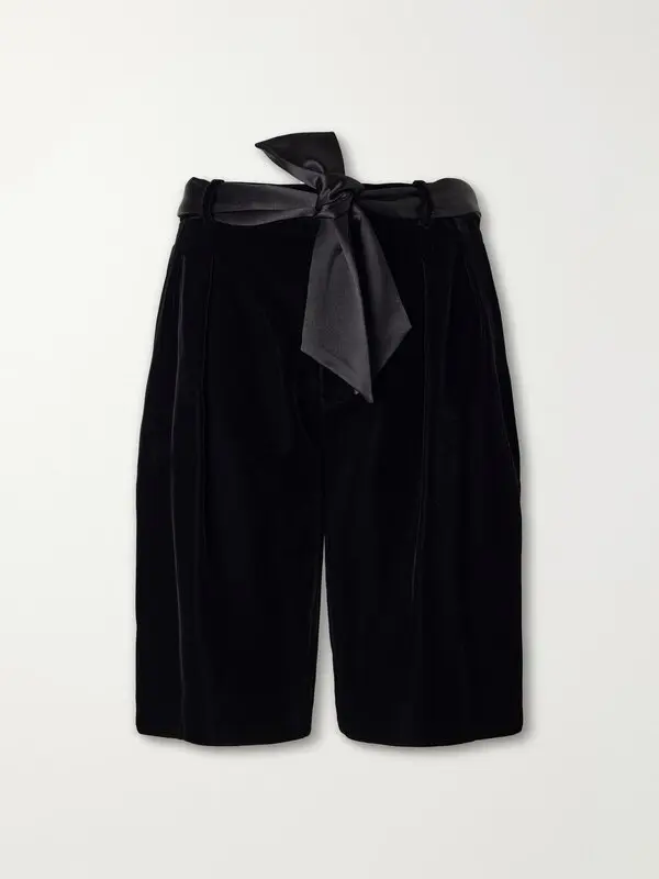 Saint Laurent Belted Silk-trimmed Velvet Shorts - Black