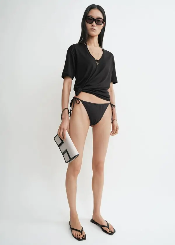 TOTEME Monogram Pointelle Bikini Bottoms - Black