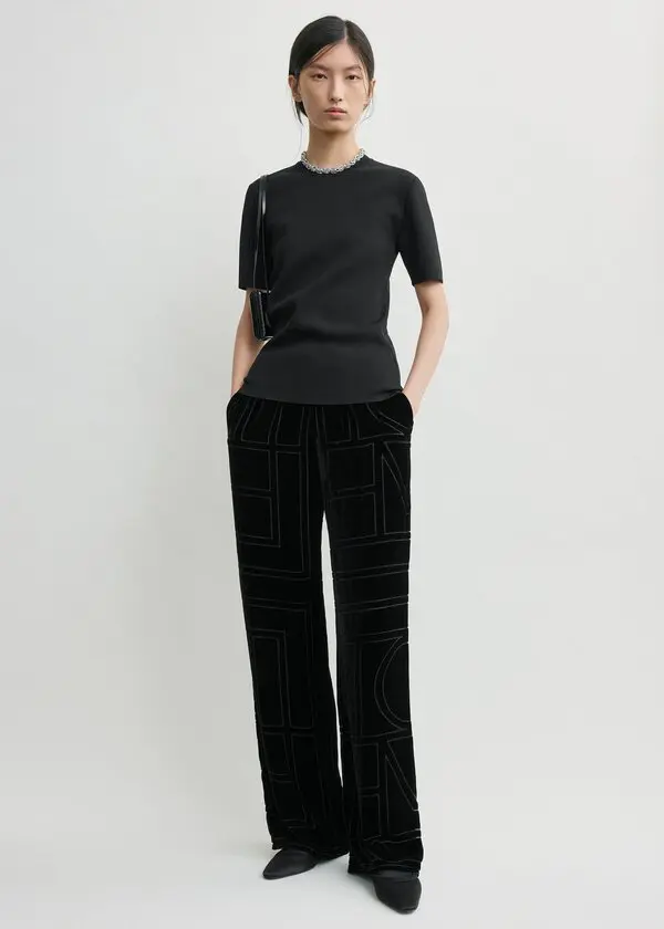 TOTEME Monogram Devoré Pj Bottoms - Black