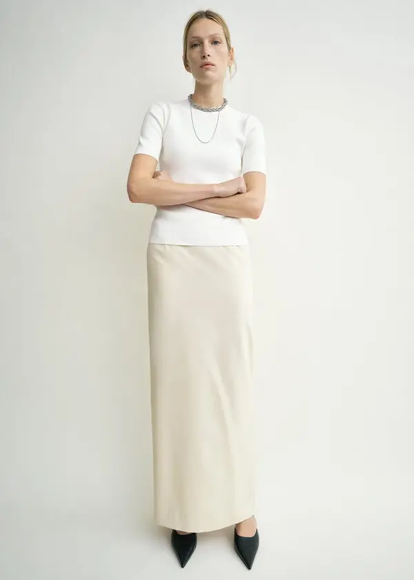 TOTEME Light Wool Maxi Skirt With Side Slit Pockets