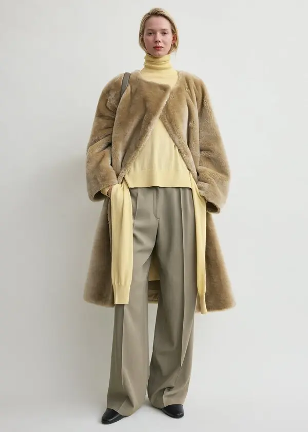 TOTEME Collarless Shearling Coat