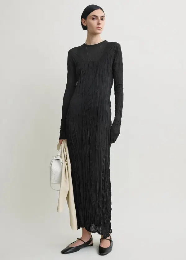 TOTEME Crinkled Knit Long-sleeve Dress - Black