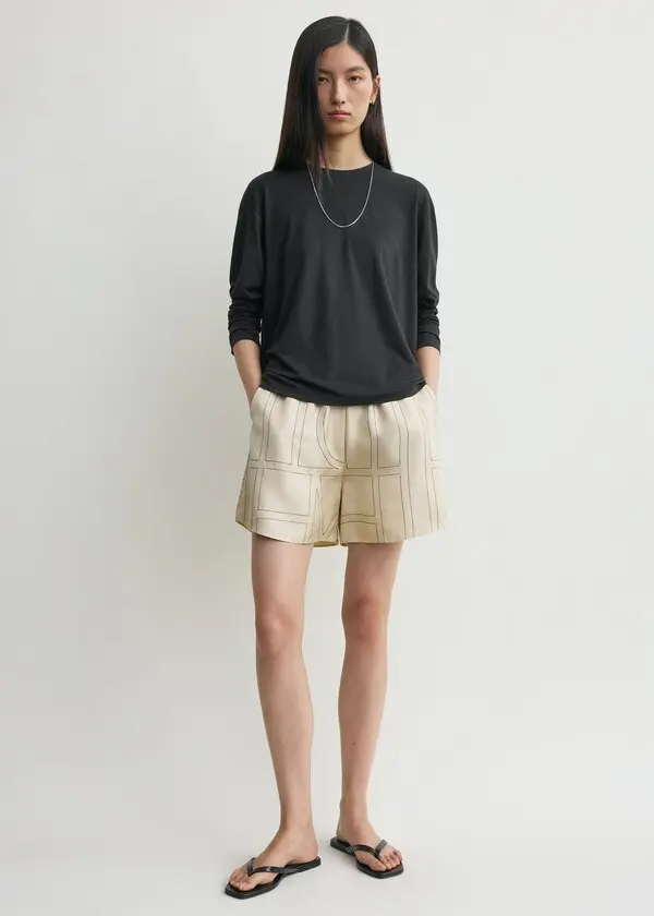 TOTEME Monogram Silk Pj Shorts Ivory