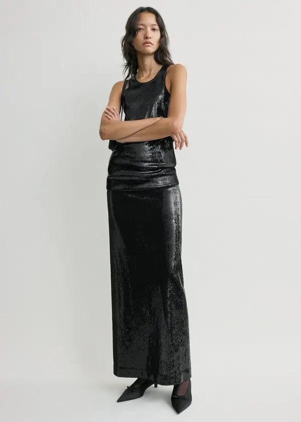 TOTEME Curved Sequin Tank - Black