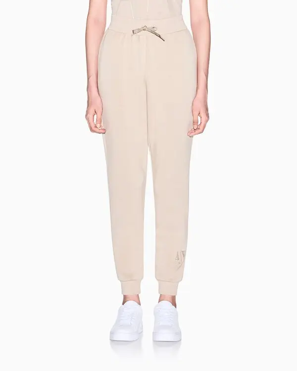 Armani Exchange Joggers In Viscose Stretch Scuba With Ribbed Cuffs Icon - Beige