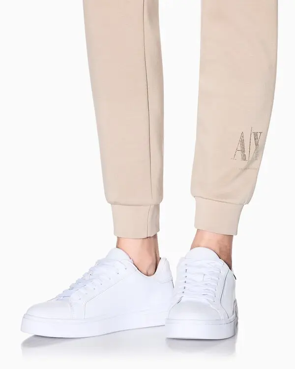 Armani Exchange Joggers In Viscose Stretch Scuba With Ribbed Cuffs Icon - Beige
