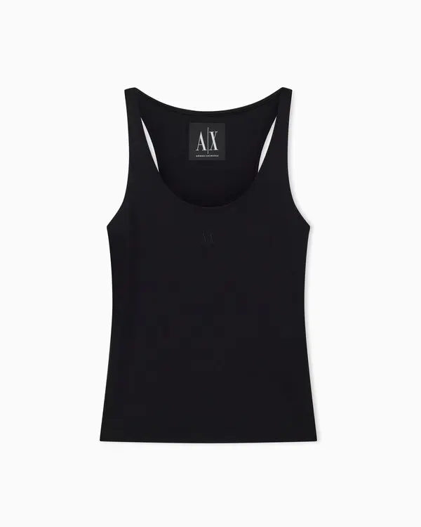 Armani Exchange Fitted Tank Top In Viscose Ponte With Scoop Neckline Icon - Black