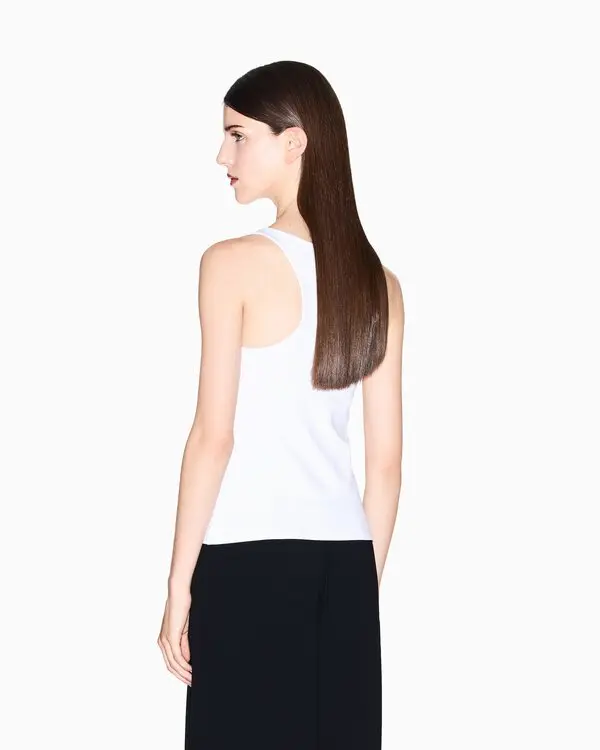 Armani Exchange Fitted Viscose Ponte Tank Top With Scoop Neckline - White