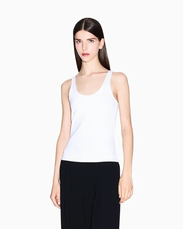 Armani Exchange Fitted Viscose Ponte Tank Top With Scoop Neckline - White