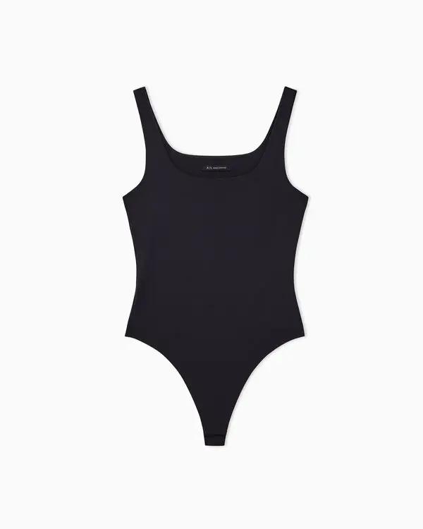 Armani Exchange Scoop-neck Bodysuit In Stretch Jersey With Logo Essential