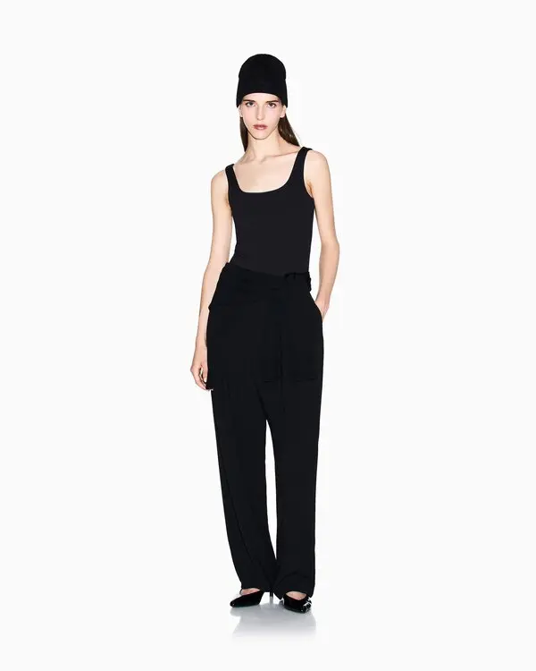 Armani Exchange Scoop-neck Bodysuit In Stretch Jersey With Logo Essential