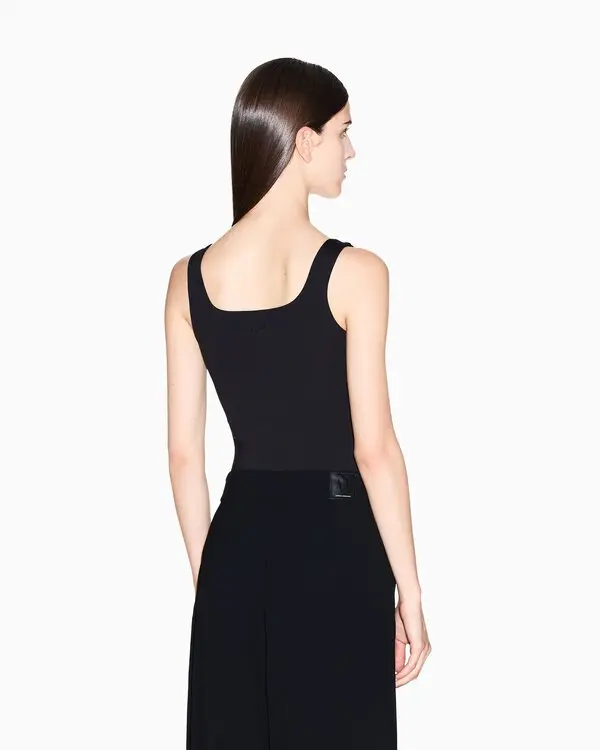 Armani Exchange Scoop-neck Bodysuit In Stretch Jersey With Logo Essential