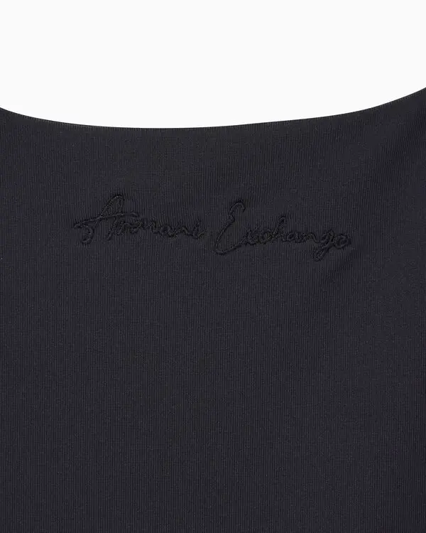 Armani Exchange Scoop-neck Bodysuit In Stretch Jersey With Logo Essential