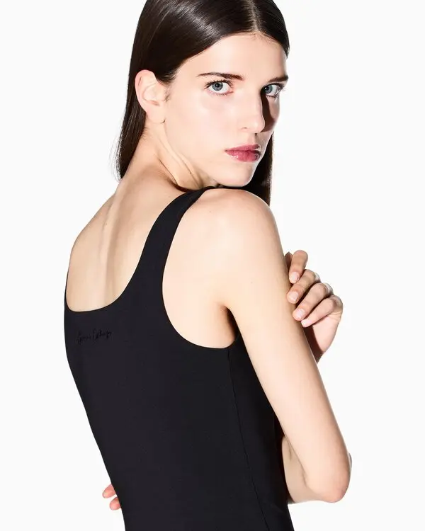 Armani Exchange Scoop-neck Bodysuit In Stretch Jersey With Logo Essential