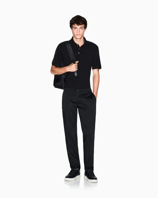 Armani Exchange Straight-leg Chinos In Stretch Cotton Satin Essential - Black