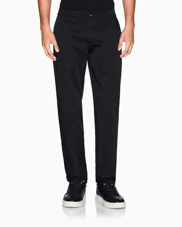 Armani Exchange Straight-leg Chinos In Stretch Cotton Satin Essential - Black