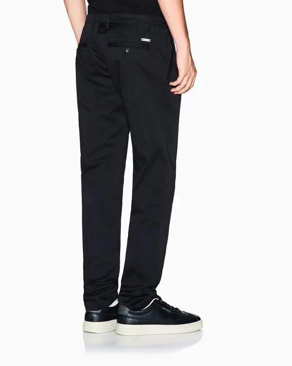 Armani Exchange Straight-leg Chinos In Stretch Cotton Satin Essential - Black