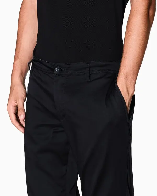 Armani Exchange Straight-leg Chinos In Stretch Cotton Satin Essential - Black