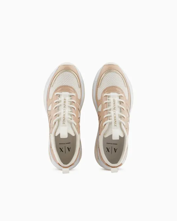 Armani Exchange Urban Mesh And Microsuede Sneakers - Beige