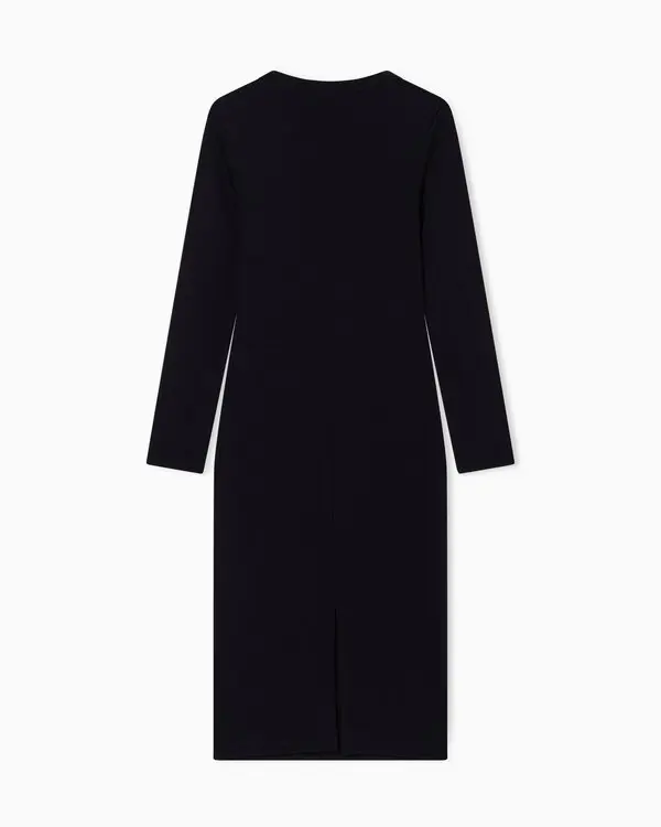 Armani Exchange Fitted Midi Dress In Ribbed Jersey With Logo - Black