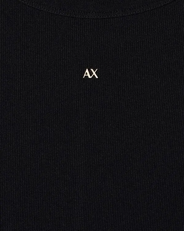 Armani Exchange Fitted Midi Dress In Ribbed Jersey With Logo - Black