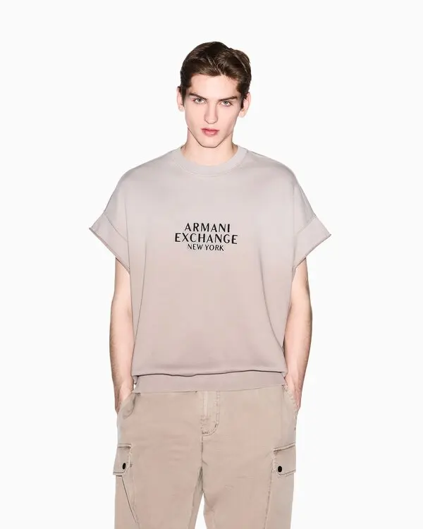 Armani Exchange Short-sleeved Crewneck Sweatshirt With Used Effect And Logo
