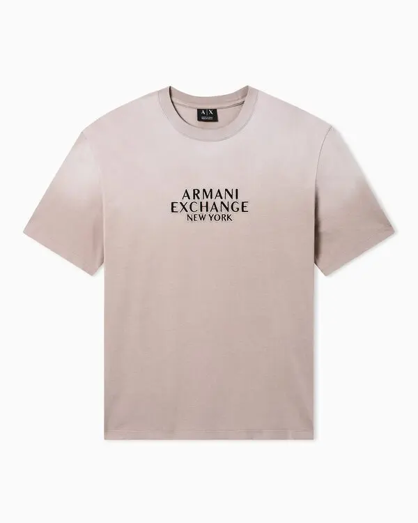Armani Exchange Regular Fit T-shirt In Used Effect Jersey With Logo - Beige