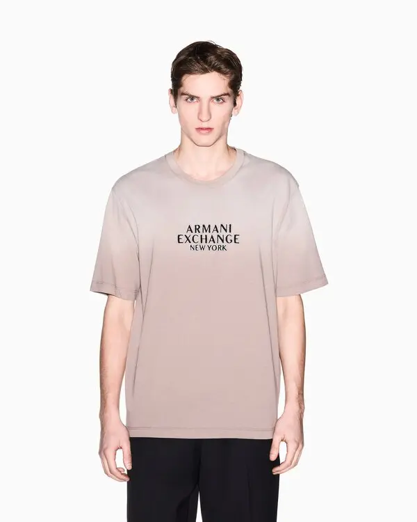 Armani Exchange Regular Fit T-shirt In Used Effect Jersey With Logo - Beige