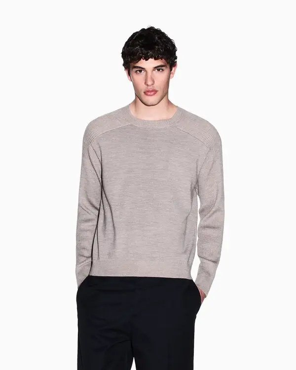 Armani Exchange Crew Neck Sweater With Shoulder Detail - Beige