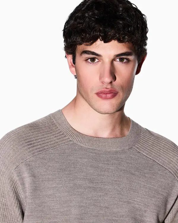 Armani Exchange Crew Neck Sweater With Shoulder Detail - Beige