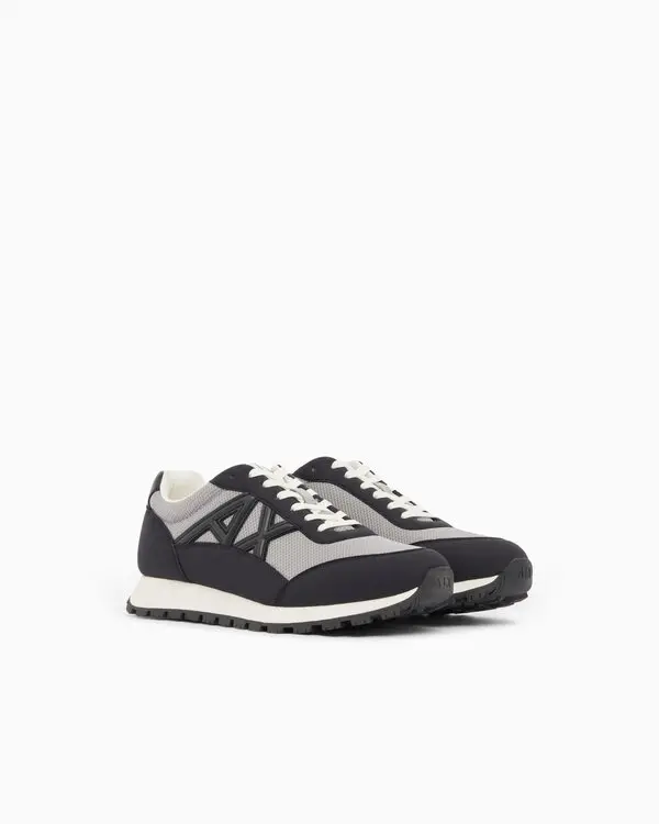 Armani Exchange Sneakers In Mesh And Microsuede - Grey