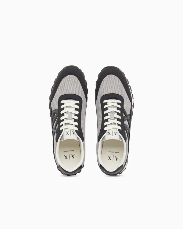 Armani Exchange Sneakers In Mesh And Microsuede - Grey
