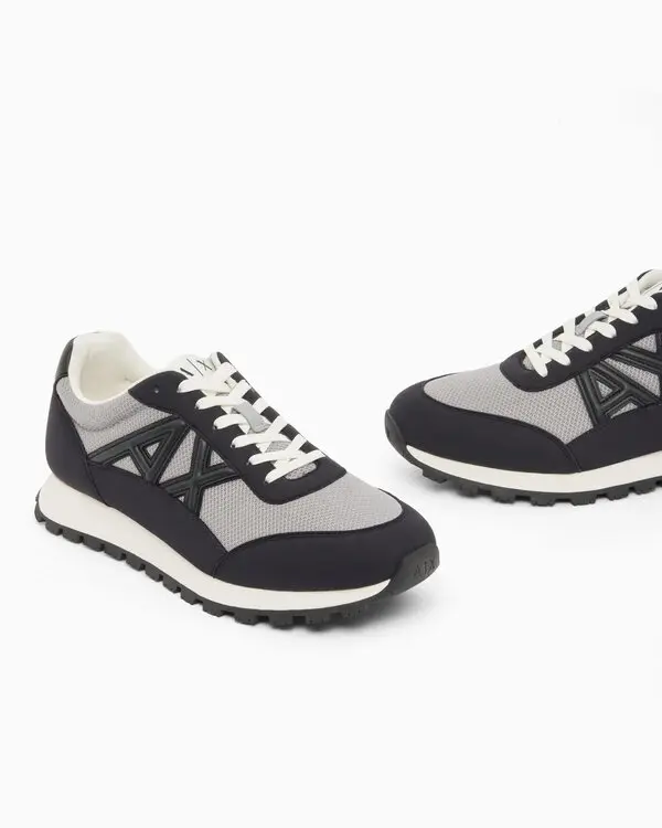 Armani Exchange Sneakers In Mesh And Microsuede - Grey