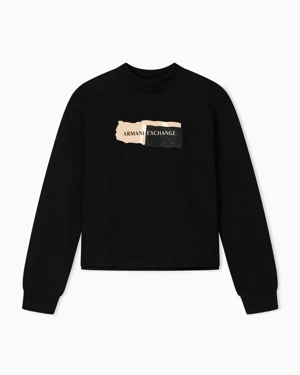 Armani Exchange Crewneck Sweatshirt In French Terry Cotton - Black