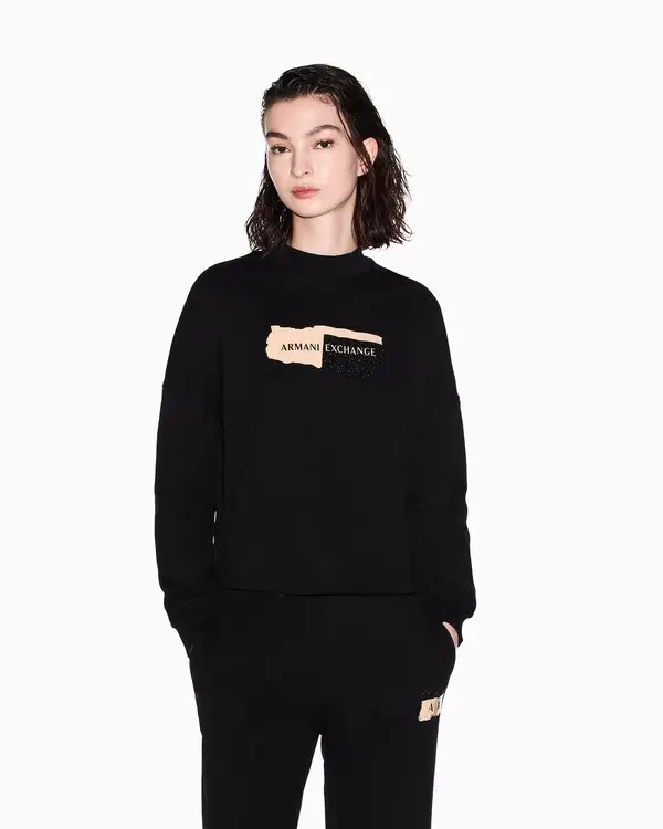 Armani Exchange Crewneck Sweatshirt In French Terry Cotton - Black