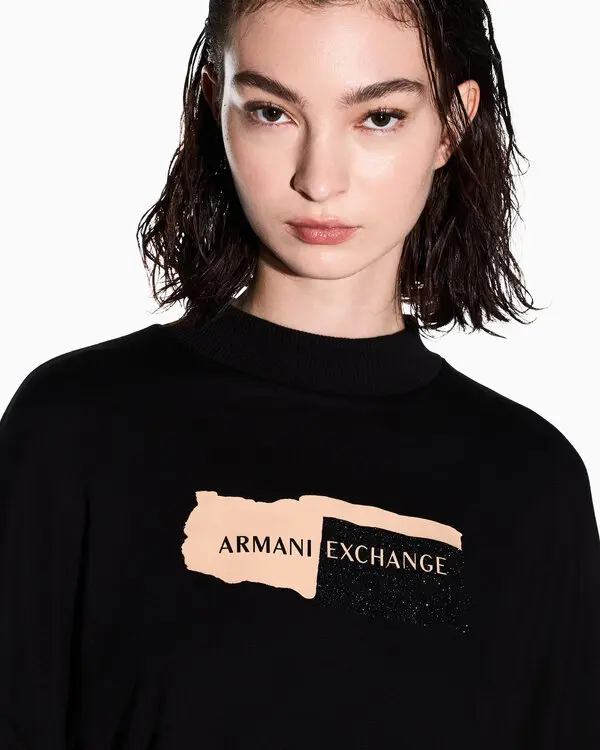 Armani Exchange Crewneck Sweatshirt In French Terry Cotton - Black