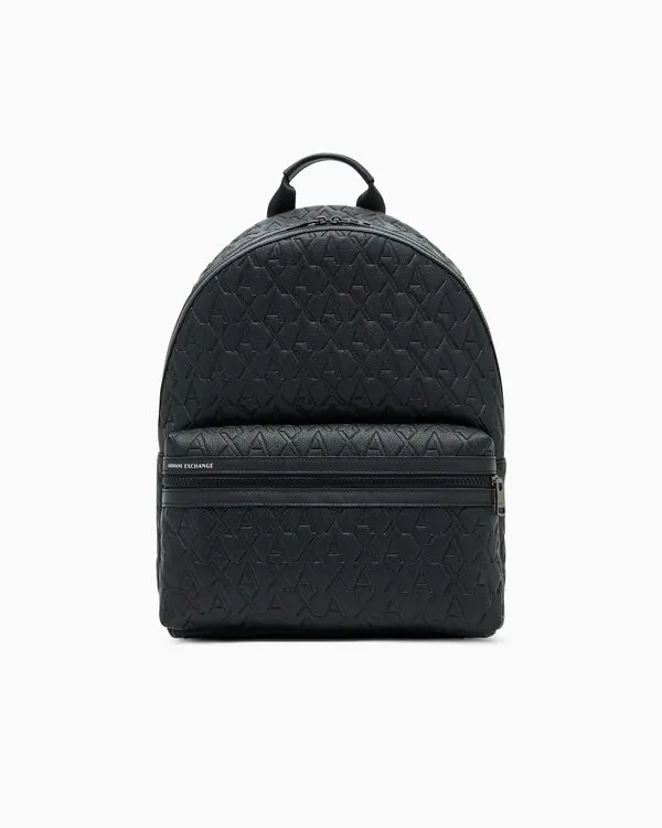 Armani Exchange Backpack With Embossed Pattern And Front Zip Pocket