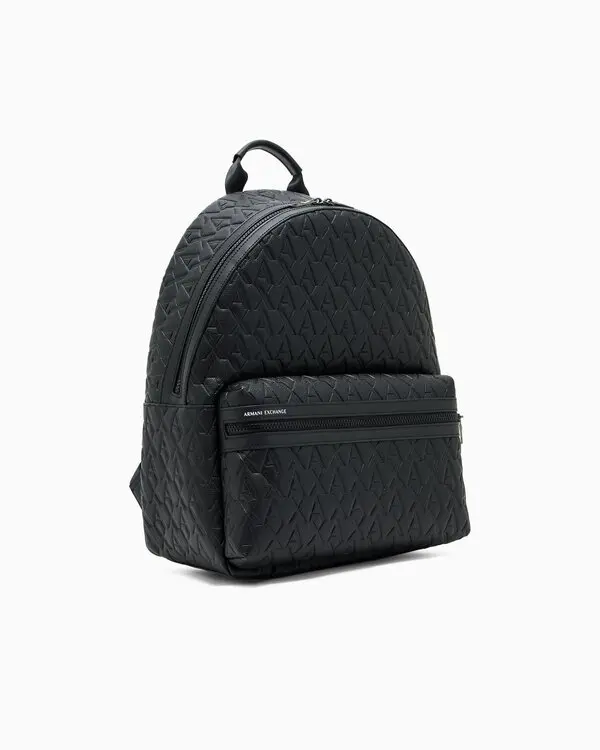 Armani Exchange Backpack With Embossed Pattern And Front Zip Pocket